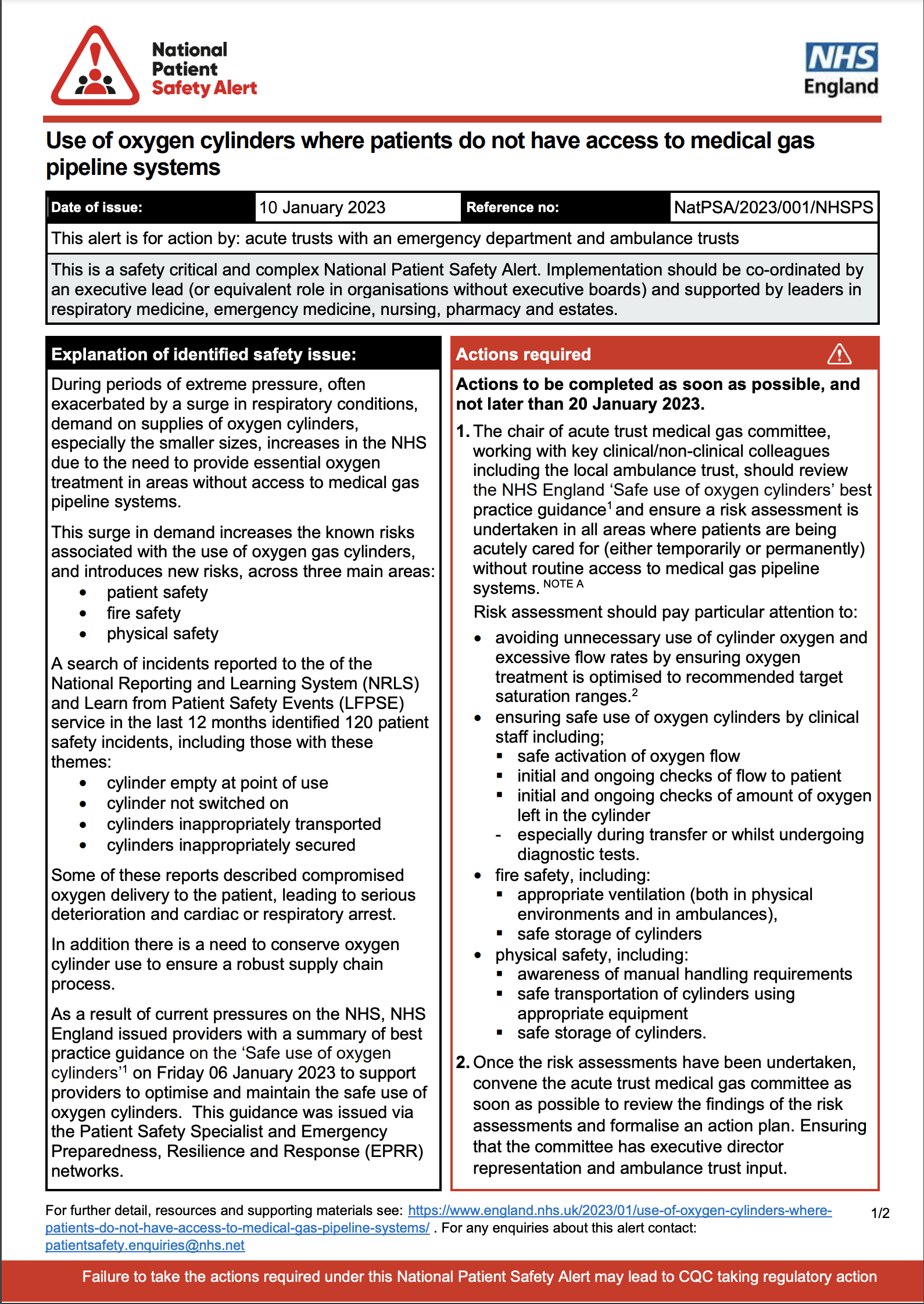 Oxygen cylinder duration poster (Updated 8th Jan) – NAMDET
